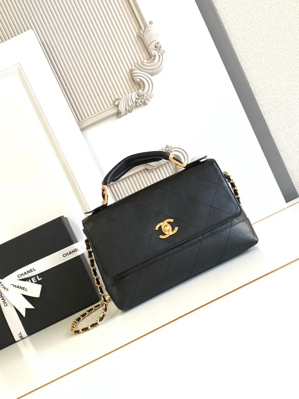 Chanel Black Quilted Leather Handbag With Gold Chain Strap And Iconic ...