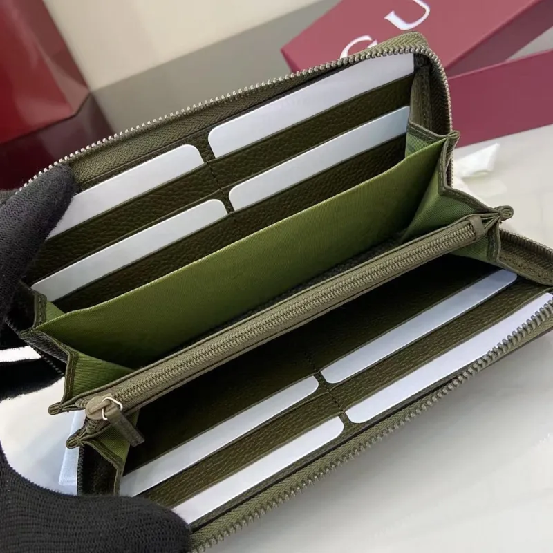 Gucci GG Marmont Full-Zip Wallet – Olive Green Pebbled Leather with ...
