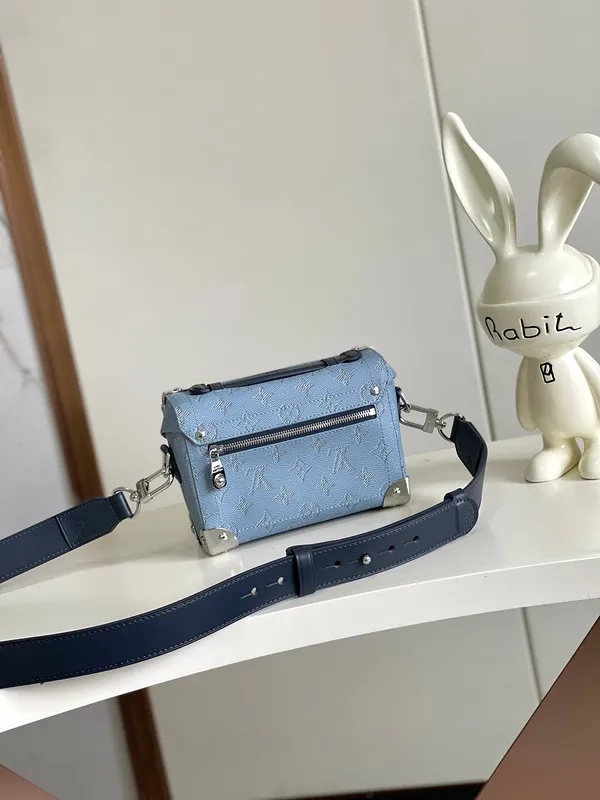 Louis Vuitton Light Blue Monogram Embossed Trunk Bag with Navy Accents ...