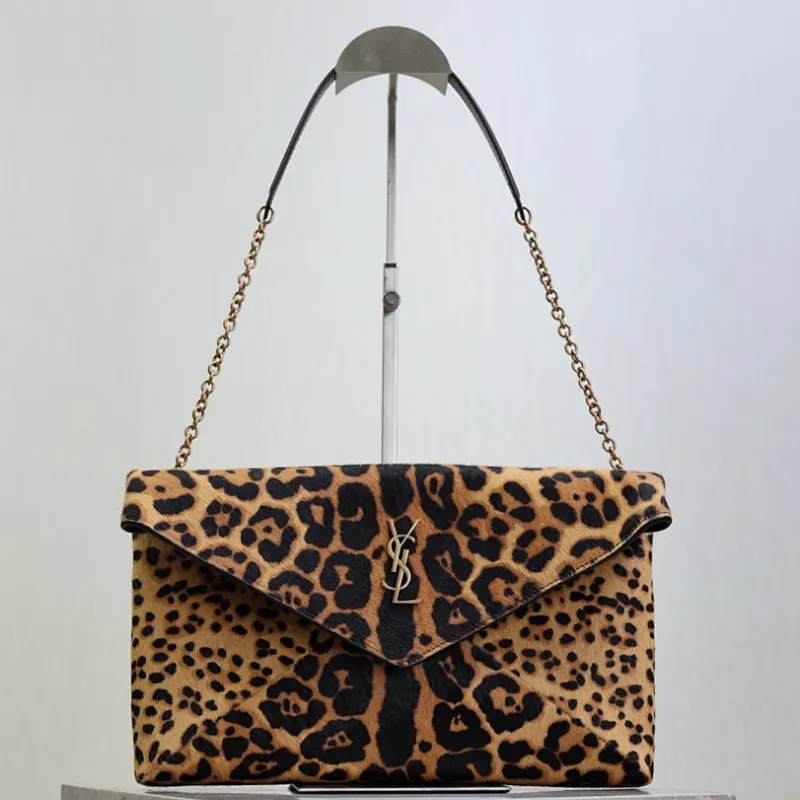 SAINT LAURENT Cassandra Envelope Shoulder Bag – Leopard-Print Calf Hair ...